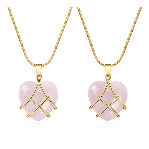 IDesign Best Friend Necklace for Women Girls Diamond Castle Rose Quartz Heart Necklace For Women Girls (2 pcs Rose Quartz necklace)