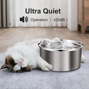 Petilog Automatic Stainless Steel Cat Water Fountain for Multi Pet Households, 3.2L/108oz , Large Capacity Dog Water Dispenser with Ultra Quiet Pump