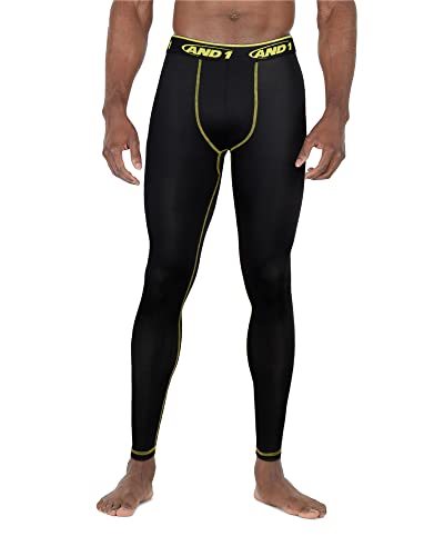 AND1 Men's Performance Leggings - Athletic Compression Base Layer Tights (Size: S-XL), Size X-Large, Black