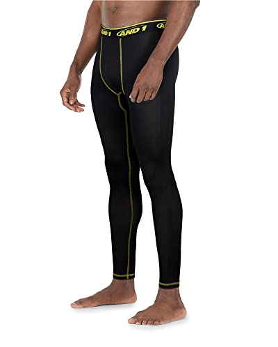 AND1 Men's Performance Leggings - Athletic Compression Base Layer Tights (Size: S-XL), Size X-Large, Black