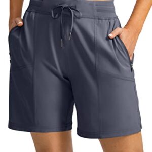 Soothfeel Women's Hiking Cargo Shorts with 4 Pockets 7 Inch Long Quick Dry Athletic Golf Shorts for Women Casual Summer (Grey, X-Small)