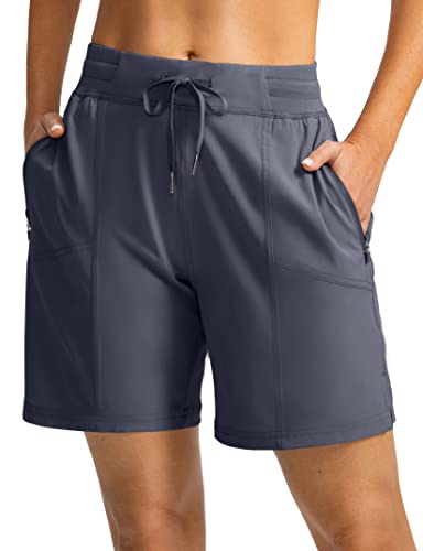 Soothfeel Women's Hiking Cargo Shorts with 4 Pockets 7 Inch Long Quick Dry Athletic Golf Shorts for Women Casual Summer (Grey, X-Small)