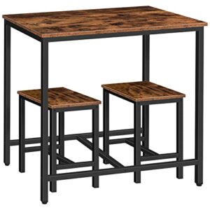 hoobro dining table set, bar table and chairs set, kitchen table and bar stools, 3-piece breakfast table set for kitchen, living room, party, rustic brown and black bf75cz01g1