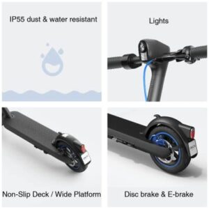 OKAI Electric Scooter for Adults - Up to 28 Miles & 15.5 MPH Commuting Electric Scooter, 300W Motor, 10" Tubeless Tires, Max Load 264 lbs Folding Electric Scooter with Dual Brakes, ES520B