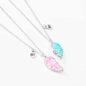 DOYYCA Best Friend Necklace for 2 Girls Magnetic Matching Friendship Necklace Half Heart Pendant BFF Necklaces for Sister (Blue&Pink Heart)