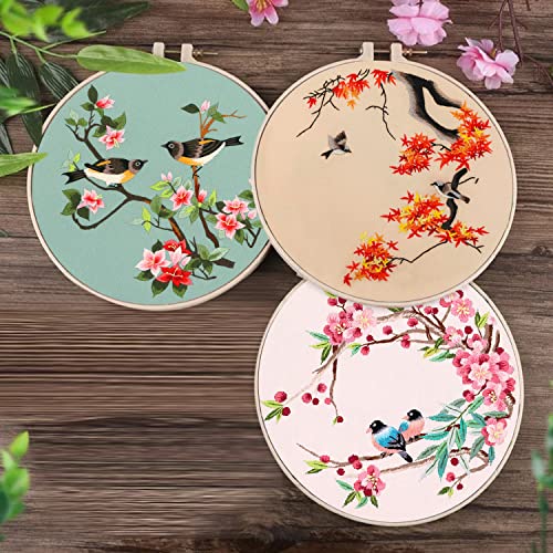 Anidaroel 3 Sets Embroidery Starters Kit for Beginners, Cross Stitch Kits for Adults Include 3 Embroidery Cloth with Birds Pattern, 1 Embroidery Hoop, Color Threads and Needles