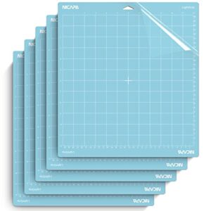 nicapa light grip cutting mat for cricut maker 3/maker/explore 3/air 2/air/one (12x12 inch,5 mats) light adhesive sticky blue quilting replacement cut mats