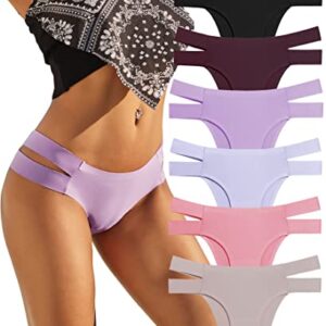 Knowyou Seamless Underwear for Women Sexy Bikini Panties No Show High Cut Hipster Stretch Straps Cheeky Panty for Ladies 6 Pack-A-M