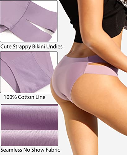 Knowyou Seamless Underwear for Women Sexy Bikini Panties No Show High Cut Hipster Stretch Straps Cheeky Panty for Ladies 6 Pack-A-M