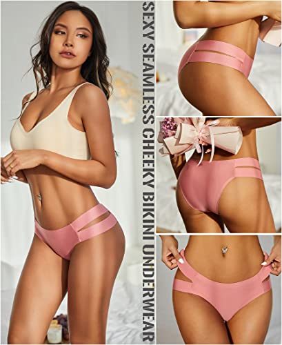 Knowyou Seamless Underwear for Women Sexy Bikini Panties No Show High Cut Hipster Stretch Straps Cheeky Panty for Ladies 6 Pack-A-M