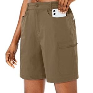 Viodia Women's Hiking Cargo Shorts Quick Dry Stretch Lightweight Camping Shorts for Women with Zipper Pockets Dark Khaki Small