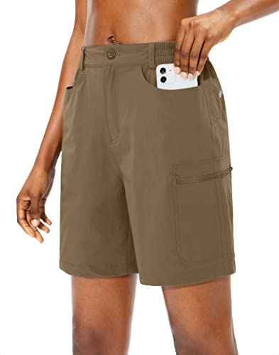 Viodia Women's Hiking Cargo Shorts Quick Dry Stretch Lightweight Camping Shorts for Women with Zipper Pockets Dark Khaki Small