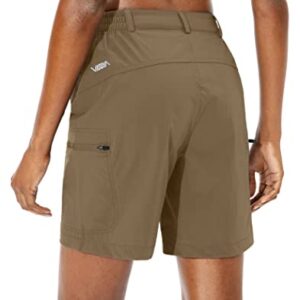 Viodia Women's Hiking Cargo Shorts Quick Dry Stretch Lightweight Camping Shorts for Women with Zipper Pockets Dark Khaki Small