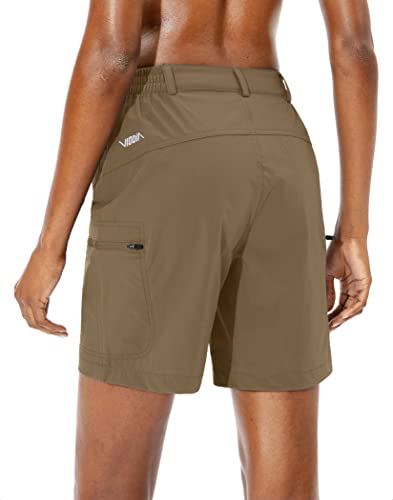 Viodia Women's Hiking Cargo Shorts Quick Dry Stretch Lightweight Camping Shorts for Women with Zipper Pockets Dark Khaki Small