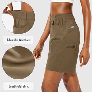 Viodia Women's Hiking Cargo Shorts Quick Dry Stretch Lightweight Camping Shorts for Women with Zipper Pockets Dark Khaki Small