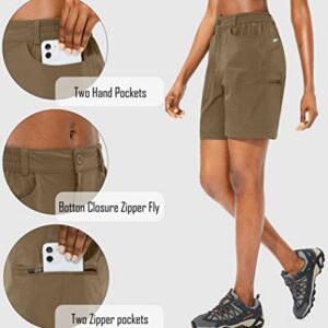 Viodia Women's Hiking Cargo Shorts Quick Dry Stretch Lightweight Camping Shorts for Women with Zipper Pockets Dark Khaki Small