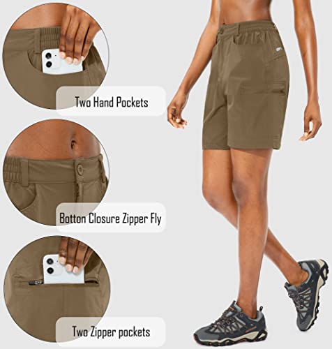 Viodia Women's Hiking Cargo Shorts Quick Dry Stretch Lightweight Camping Shorts for Women with Zipper Pockets Dark Khaki Small