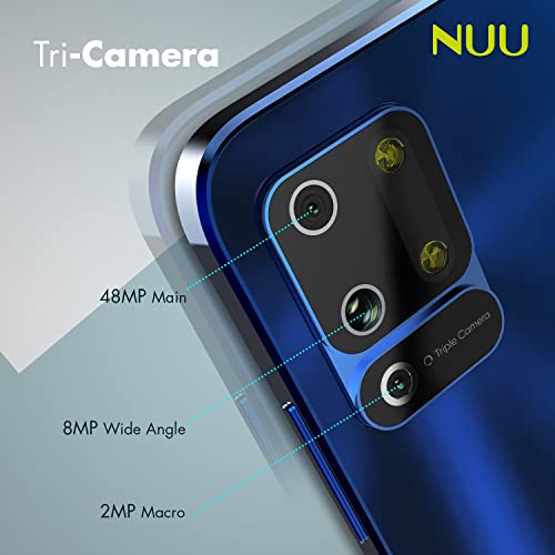 NUU B10 | 2022 | Unlocked | US Warranty| 6.55” HD+ Display | 48MP Triple-Camera | 64GB + 4GB RAM | 4000mAh Battery | Android 11 | (Blue Color)