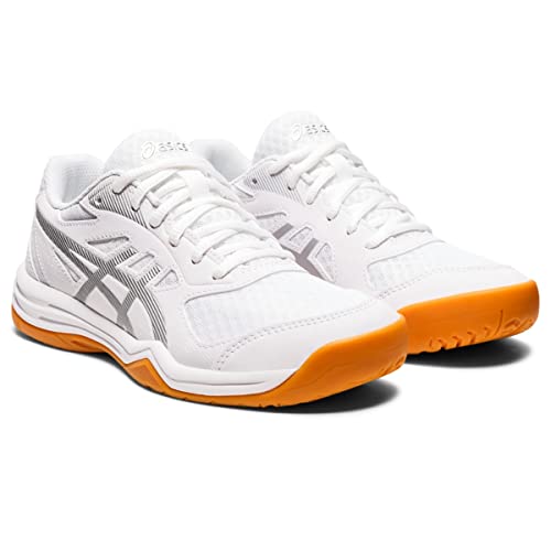 ASICS Women's Upcourt 5 Volleyball Shoes, 10, White/Pure Silver