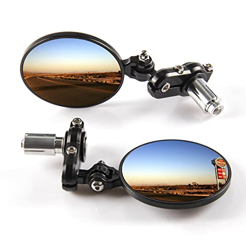 SINGARO Motorcycle Mirror, Motorcycle Universal with 7/8'' Handlebar Stem End Mirror, Rotatable and Adjustable Angle, Motorcycle Exterior Accessories – Round