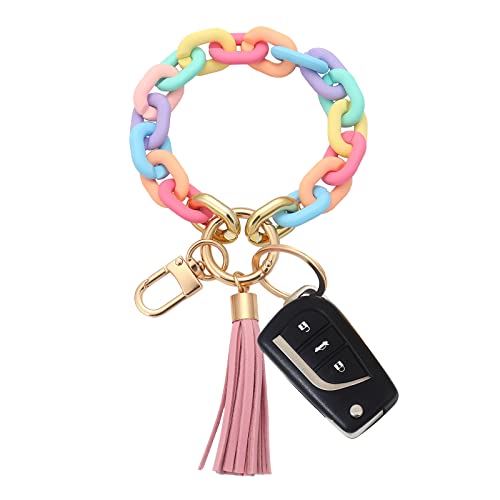 Chunky Chain Link Wristlet Keychain Acrylic Bangle Key Ring Bracelet Key Chain Cute Boho Modern Car Keychain Holder (Multicolor)