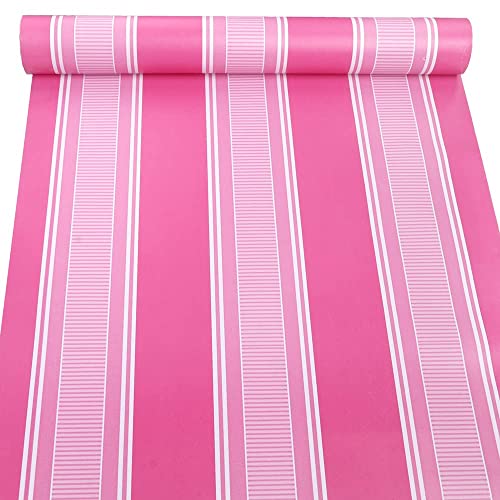 PoetryHome Self Adhesive Vinyl Rose and Pink Stripe Peel and Stick Wallpaper Shelf Liner for Walls Nursery Girls Bedroom Cabinets Dresser Drawer Furniture Decal Removable Waterproof 17.7x117 Inches