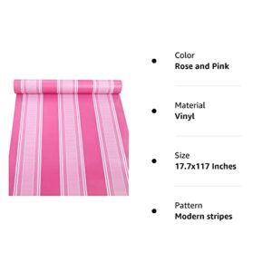 PoetryHome Self Adhesive Vinyl Rose and Pink Stripe Peel and Stick Wallpaper Shelf Liner for Walls Nursery Girls Bedroom Cabinets Dresser Drawer Furniture Decal Removable Waterproof 17.7x117 Inches