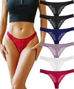 cutebyte cotton thongs for women lace thong underwear t back breathable low rise hipster tangas panties 6 pack (6 pack a,m)