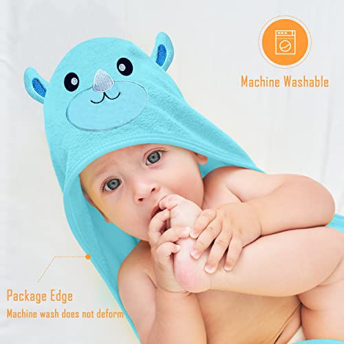 Sunny zzzZZ Baby Hooded Bath Towel and Washcloth Sets, Baby Essentials for Newborn Boy Girl, Baby Shower Towel Gifts for Infant and Toddler - 2 Towel and 8 Washcloths - Owl and Rhino