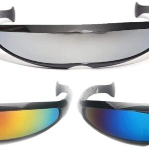 3 Pairs Futuristic Cyclops Cyberpunk Visor Sunglasses Mirrored Lens Narrow Sunglasses Personality Cosplay Costume Eyeglasses Photo Props Costume Eyewear Glasses Funny Party Mask Decoration, Rainbow