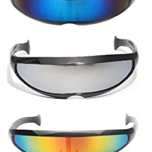 3 Pairs Futuristic Cyclops Cyberpunk Visor Sunglasses Mirrored Lens Narrow Sunglasses Personality Cosplay Costume Eyeglasses Photo Props Costume Eyewear Glasses Funny Party Mask Decoration, Rainbow