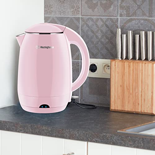 Westinghouse Electric Cordless Kettle - Crafted with 1.8L Capacity, Double Wall Housing, Auto Shutoff, Stainless, Steel Interior, Concealed Heating Element, and 360° Swivel Base and Cord Storage (Pink)