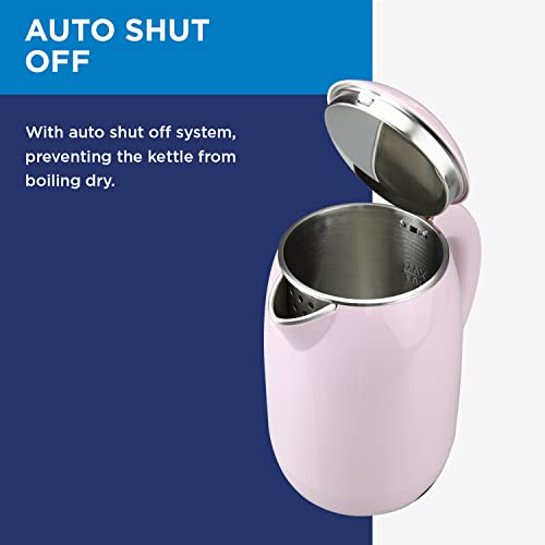 Westinghouse Electric Cordless Kettle - Crafted with 1.8L Capacity, Double Wall Housing, Auto Shutoff, Stainless, Steel Interior, Concealed Heating Element, and 360° Swivel Base and Cord Storage (Pink)