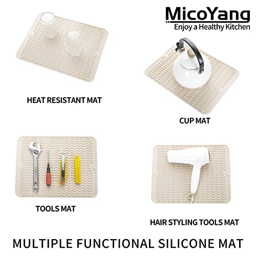 MicoYang Silicone Dish Drying Mat for Multiple Usage,Easy clean,Eco-friendly,Heat-resistant Silicone Mat for Kitchen Counter or Sink,Refrigerator or Drawer liner Tapioca L 16 inches x 12 inches