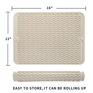 MicoYang Silicone Dish Drying Mat for Multiple Usage,Easy clean,Eco-friendly,Heat-resistant Silicone Mat for Kitchen Counter or Sink,Refrigerator or Drawer liner Tapioca L 16 inches x 12 inches