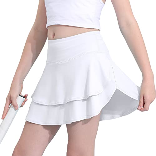 MERIABNY Tennis Skirts for Girls Active Golf Skirt 8 9 Years Kids Workout Athletic Skort White Casual Activewear