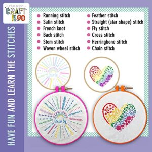 CRAFTILOO 10 Pre-Stamped Embroidery Patterns for Beginners Embroidery Kit for Kids Girls Needlepoint Kits for Beginners Cross Stitch Craft Sewing Perfect for Ages 7-13