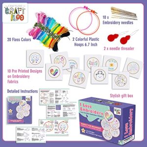 CRAFTILOO 10 Pre-Stamped Embroidery Patterns for Beginners Embroidery Kit for Kids Girls Needlepoint Kits for Beginners Cross Stitch Craft Sewing Perfect for Ages 7-13