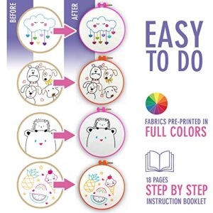 CRAFTILOO 10 Pre-Stamped Embroidery Patterns for Beginners Embroidery Kit for Kids Girls Needlepoint Kits for Beginners Cross Stitch Craft Sewing Perfect for Ages 7-13