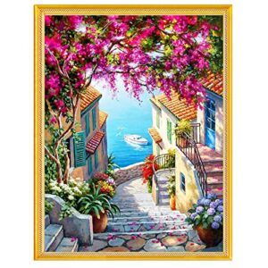 disxvivy cross stitch stamped full embroidery kits diy 11ct cotton thread printed diy needlepoint kits dmc craft needlework set cross-stitch stamped sets-outdoor scenery 15.7x21.7 inch