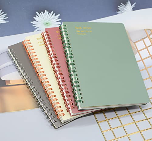 Yansanido Spiral Notebook, 4 Pcs 4 Color A5 Thick Plastic Hardcover 7mm College Ruled Paper 80 Sheets (160 Pages) Journal for School and Office Supplies (4 Pcs A5)