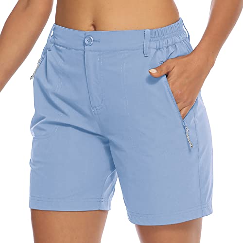 TBMPOY Women's Hiking Cargo Shorts Quick Dry with Pockets Lightweight Work Golf Short Outdoor Active Summer for Women Blue Purple L