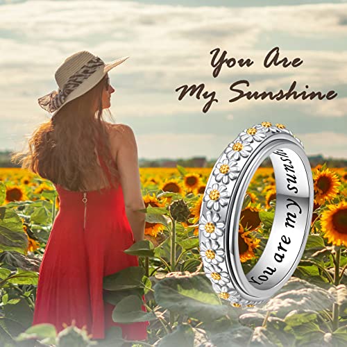 Ladytree Daisy Anxiety Relieve Spinner Rings You Are My Sunshine Flower Fidget Ring Sterling Silver ADHD Stress Relieving Ring for Women (9)