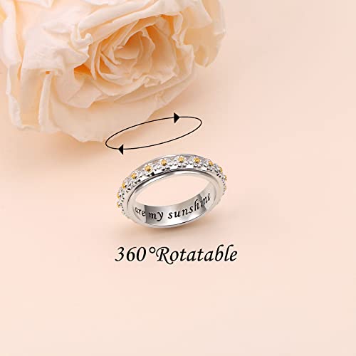 Ladytree Daisy Anxiety Relieve Spinner Rings You Are My Sunshine Flower Fidget Ring Sterling Silver ADHD Stress Relieving Ring for Women (9)