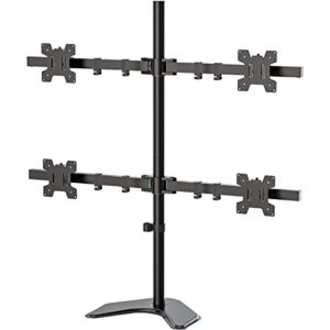 WALI Quad Monitor Stand, Free Standing 4 Monitor Stand Fully Adjustable Desk Mount Fits Monitors up to 27 Inch, Holds up to 17.6 lbs per Arm (MF004), Black