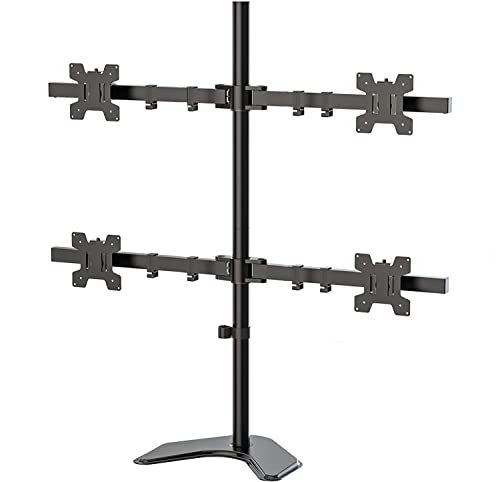 WALI Quad Monitor Stand, Free Standing 4 Monitor Stand Fully Adjustable Desk Mount Fits Monitors up to 27 Inch, Holds up to 17.6 lbs per Arm (MF004), Black