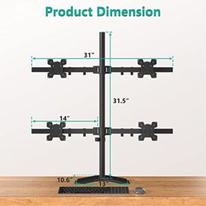 WALI Quad Monitor Stand, Free Standing 4 Monitor Stand Fully Adjustable Desk Mount Fits Monitors up to 27 Inch, Holds up to 17.6 lbs per Arm (MF004), Black