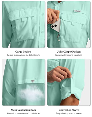 Men's Sun Protection Fishing Shirts Long Sleeve Travel Work Shirts for Men UPF50+ Button Down Shirts with Zipper Pockets(Arona Small)