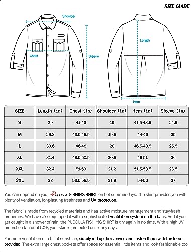 Men's Sun Protection Fishing Shirts Long Sleeve Travel Work Shirts for Men UPF50+ Button Down Shirts with Zipper Pockets(Arona Small)