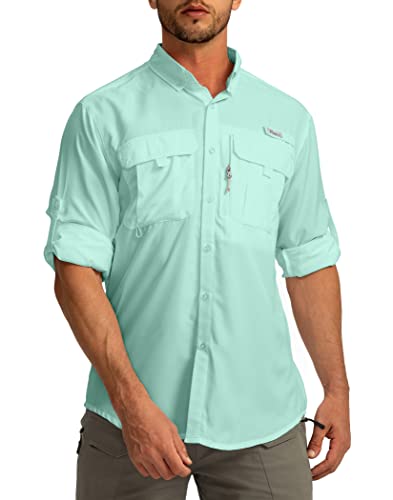 Men's Sun Protection Fishing Shirts Long Sleeve Travel Work Shirts for Men UPF50+ Button Down Shirts with Zipper Pockets(Arona Small)